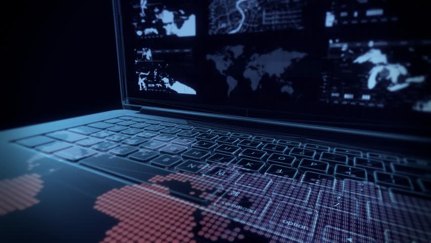 Security Breach Scan Over Holographic Cyber City Displayed On Top Of ...