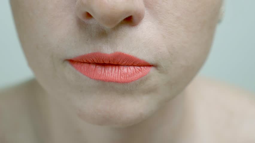 Extreme Close Up Of Woman Biting Her Lower Lip Stock Footage Video ...