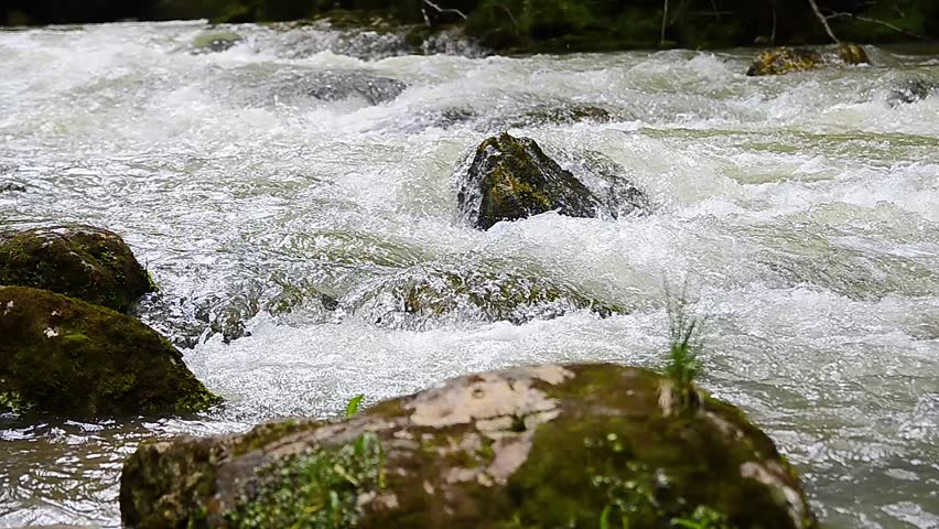 Stock Video Clip of Gently slow mountain river stream. Flow of ...