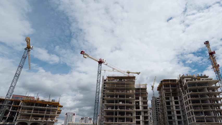 Building Of Residential Buildings, Timelapse, Construction Crane. 4k ...
