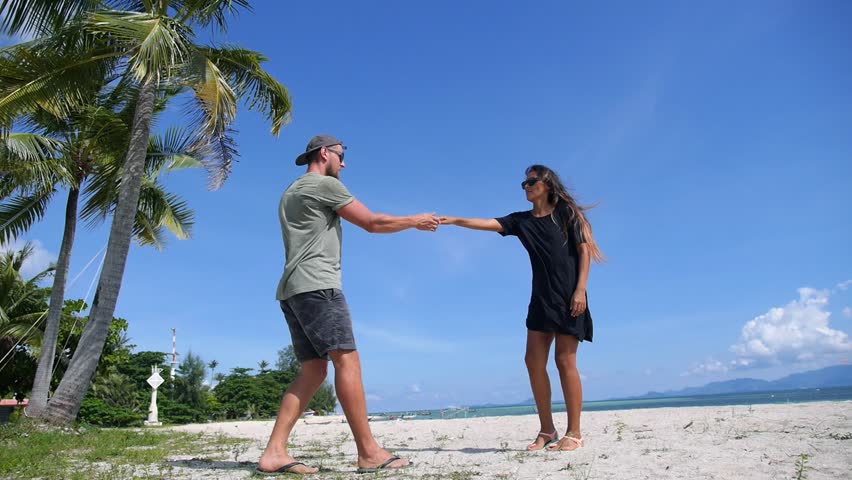 Young Couple Dancing On Beach. Stock Footage Video (100% Royalty-free ...
