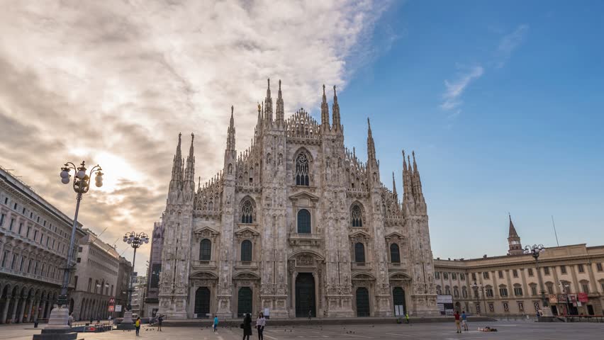 Milan City Skyline Sunrise Timelapse At Milano Duomo Cathedral, Milan ...