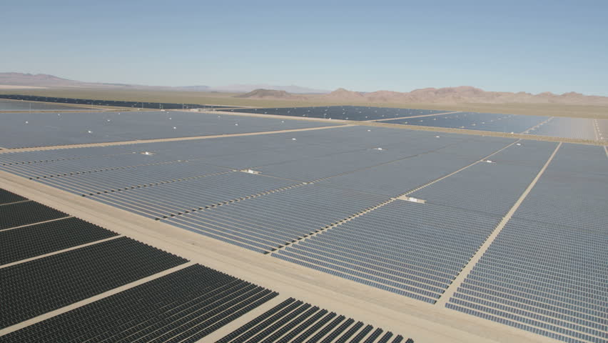 Aerial View Solar Panels Harvesting Clean Energy From The Sun, Las ...