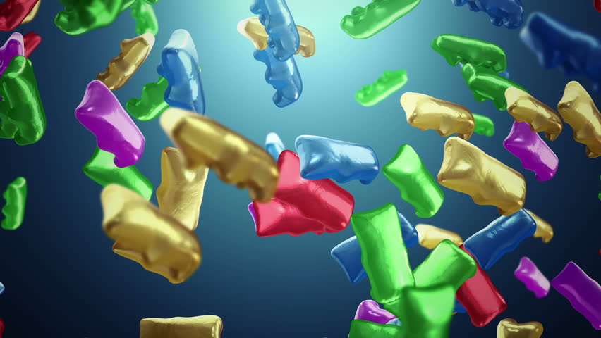 Animation Of Falling Jelly Candy Bears On Colorful Background ...