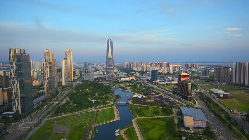 Skyline of Incheon and landscape from Songdo Central park, South Korea ...