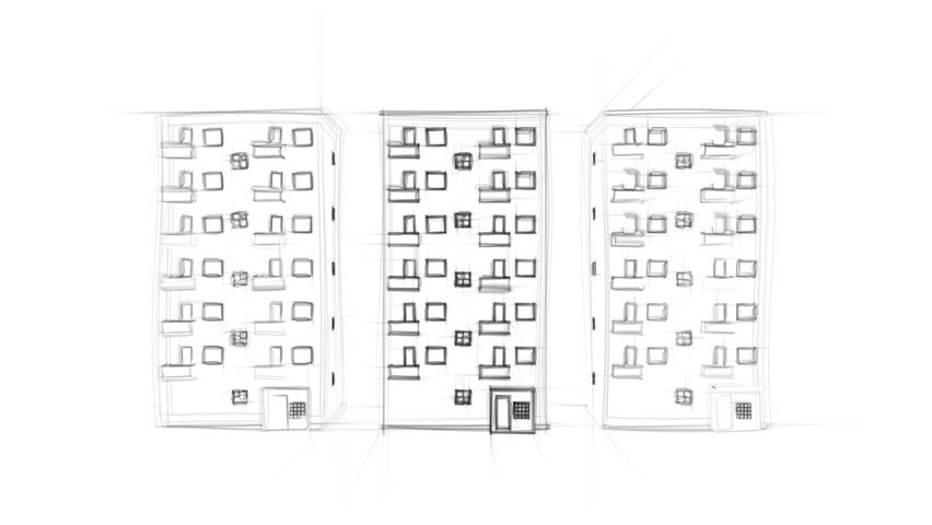 Animated Line Drawing Of An Apartment Complex On White Background (FULL ...