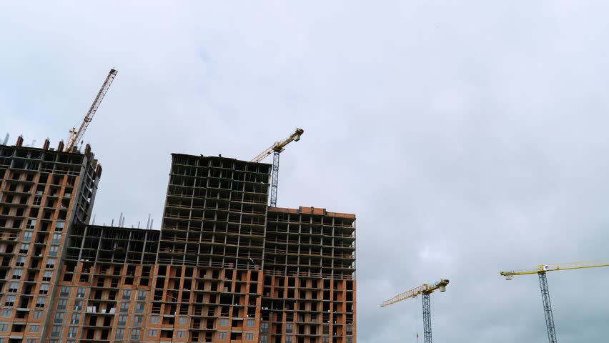 Building Of Residential Buildings, Timelapse, Construction Crane. 4k ...