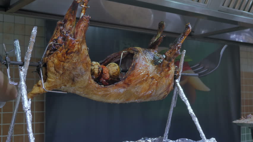 Meat On The Spit, Delicious Roasted Meat From Pigs Stock Footage Video ...