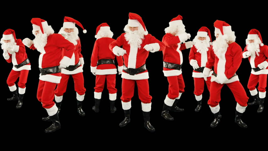 Bunch Of Santa Claus Dancing Against White, Christmas Holiday ...