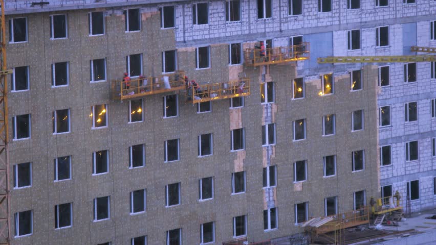 Workers Making Insulation High-rise Building Stock Footage Video (100% ...