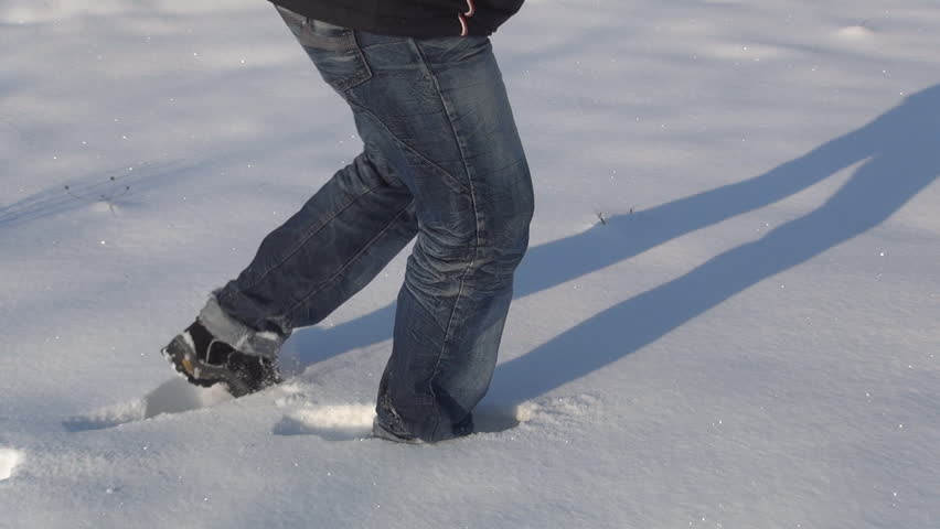 Walking in Snow, Man Stepping Stock Footage Video (100% Royalty-free ...
