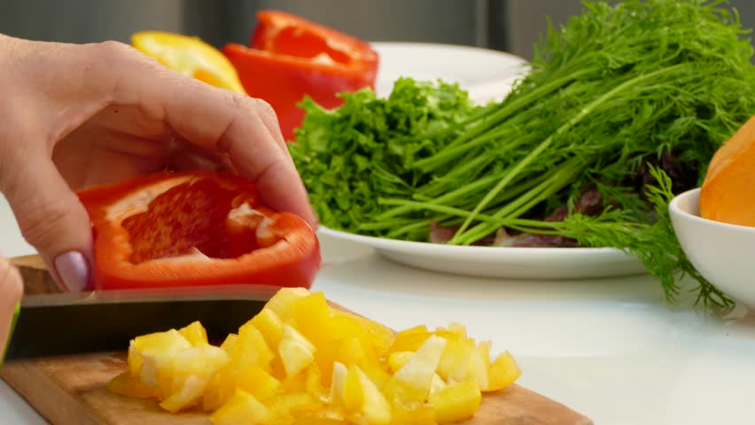 Chef Chopping Peppers On Cutting Stock Footage Video (100% Royalty-free ...