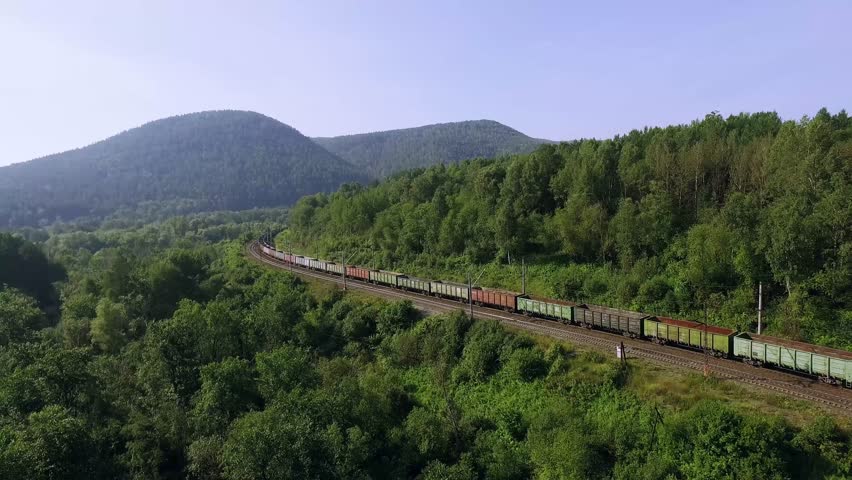 Freight Train On Winding Two-sided Stock Footage Video (100% Royalty ...