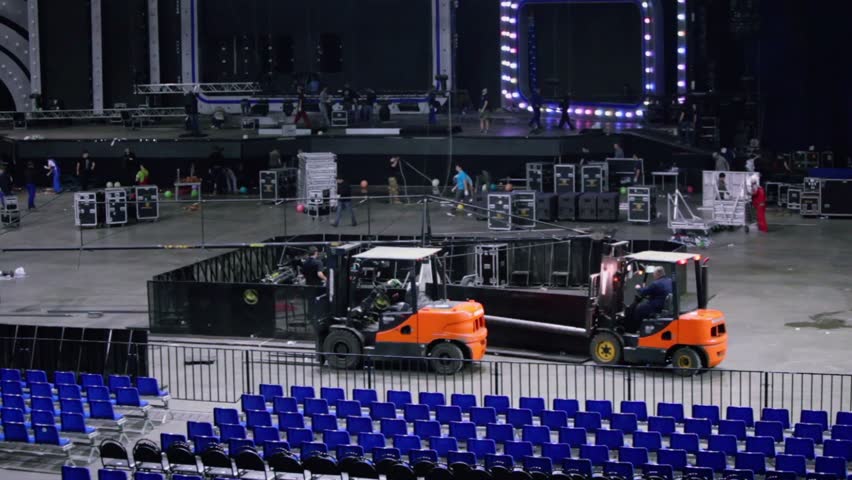 Workers Dismantle Stage At Sport Stadium After Concert Stock Footage ...
