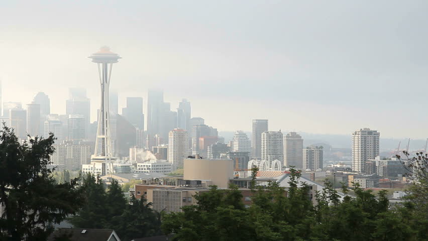 Space Needle Seattle, Morning Fog. Stock Footage Video (100% Royalty ...