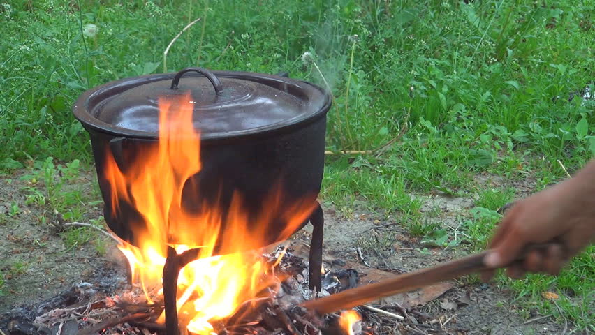 Rustic Pot Boiling Outdoor On Stock Footage Video (100% Royalty-free ...