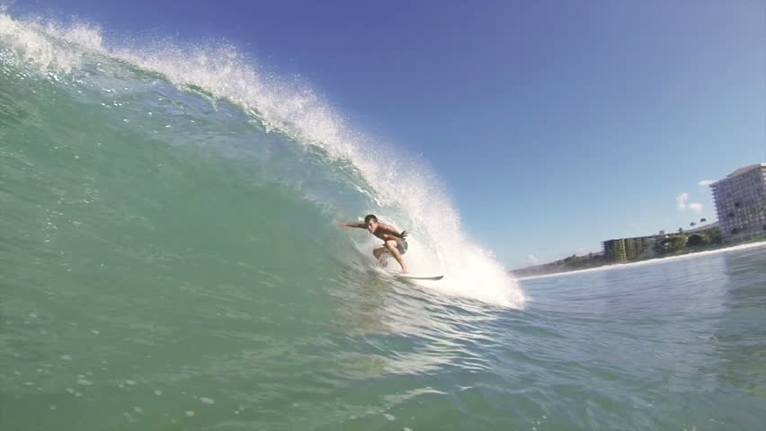 Surfer On Blue Ocean Wave Getting Barreled Stock Footage Video 4147426 ...