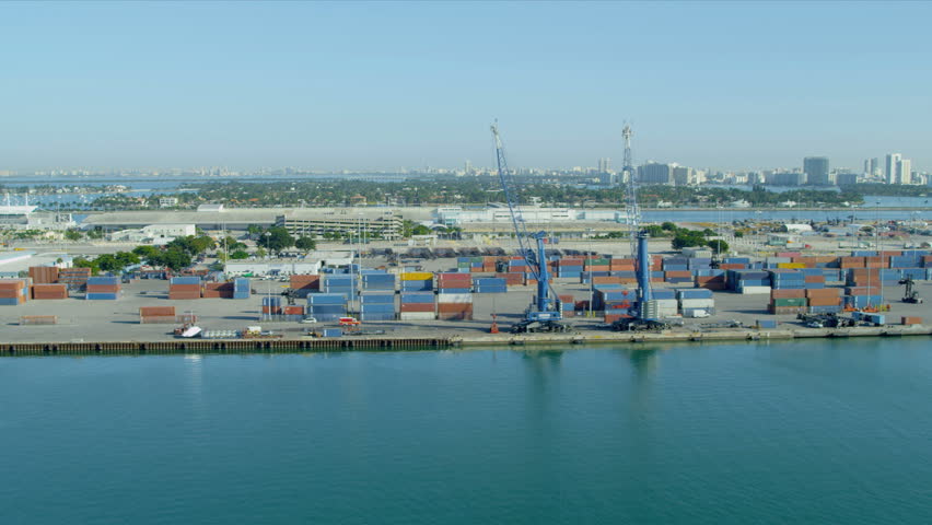Aerial View Port Of Miami Container Seaport On The Intercostal Waterway ...