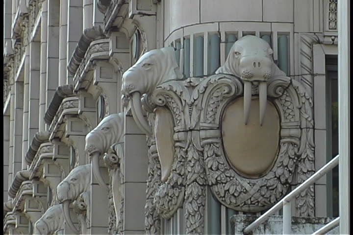 Row Of Walrus Gargoyles With Long Tusks Along The Side Of The Arctic ...