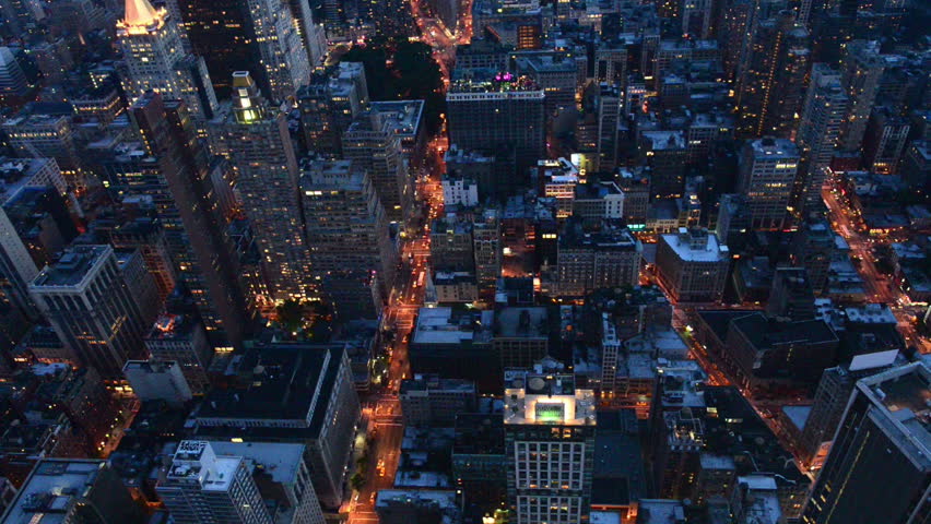 Skyline Of New York City. City At Night. Aerial View. Big City ...