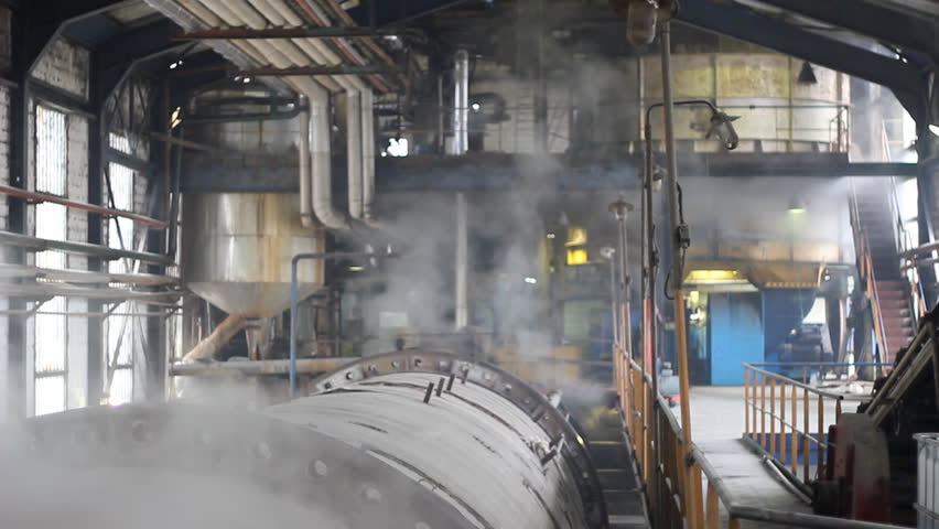 Steam In Industrial Plants, Inside The Factory For Sugar Production ...