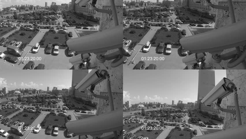 Stock Video Clip of Imitation of video surveillance cameras monitor ...