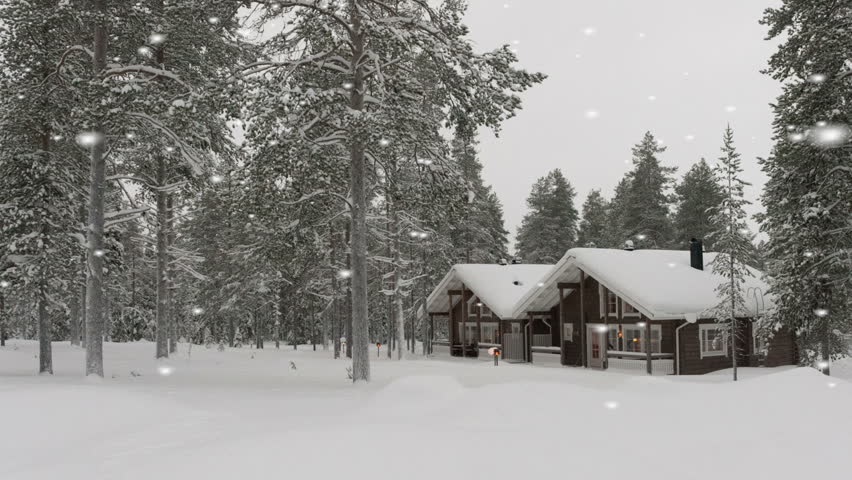 Beautiful Ethereal Winter Scene Of A Snow-covered Log Cabin With ...