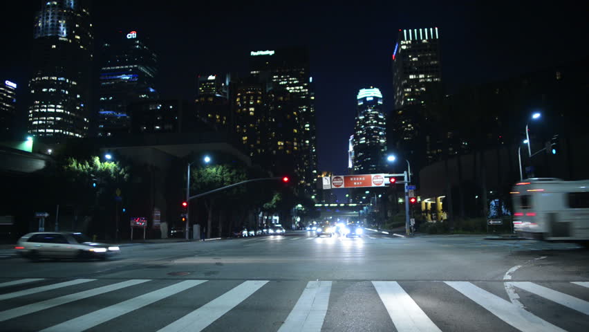 Driving POV Timelapse 39 LA Downtown Streets At Night Stock Footage ...