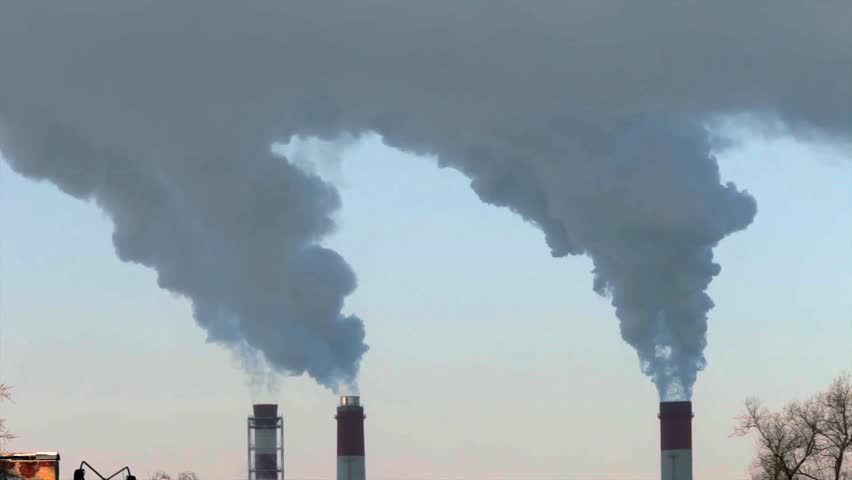 Dramatic View Of Of Three Smoke Or Steam Stacks With Total Smog Above ...