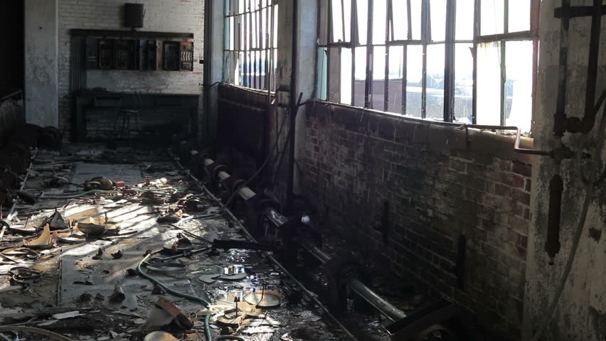 Stock Video Clip of Urbex - Abandoned factory with broken glass ...