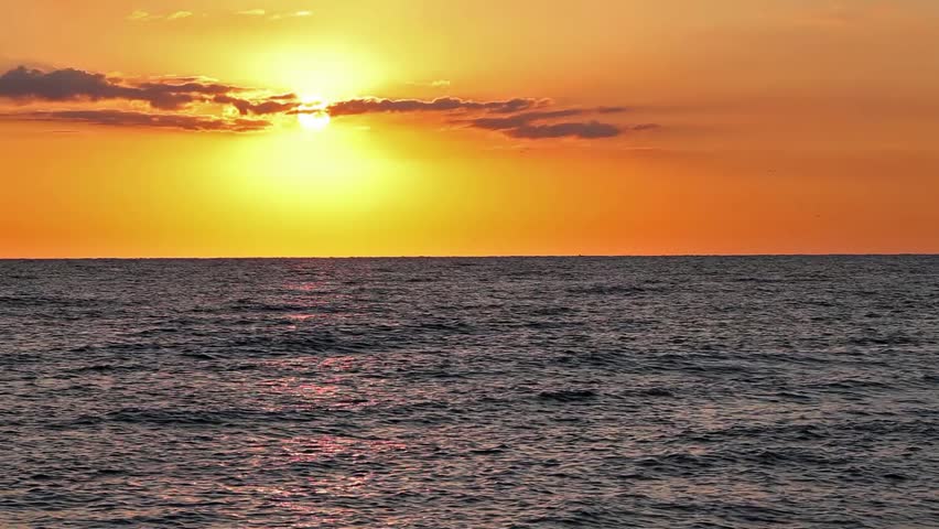 Open Sea Near Rhode Island. Orange Sunset Over Dark Ocean Water ...