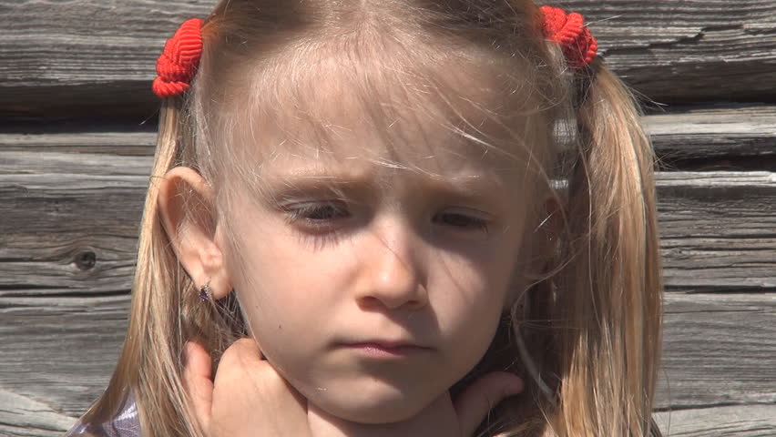 Sad Face Little Girl, Close Up Of Pensive Sulky Or Angry Child Sitting ...