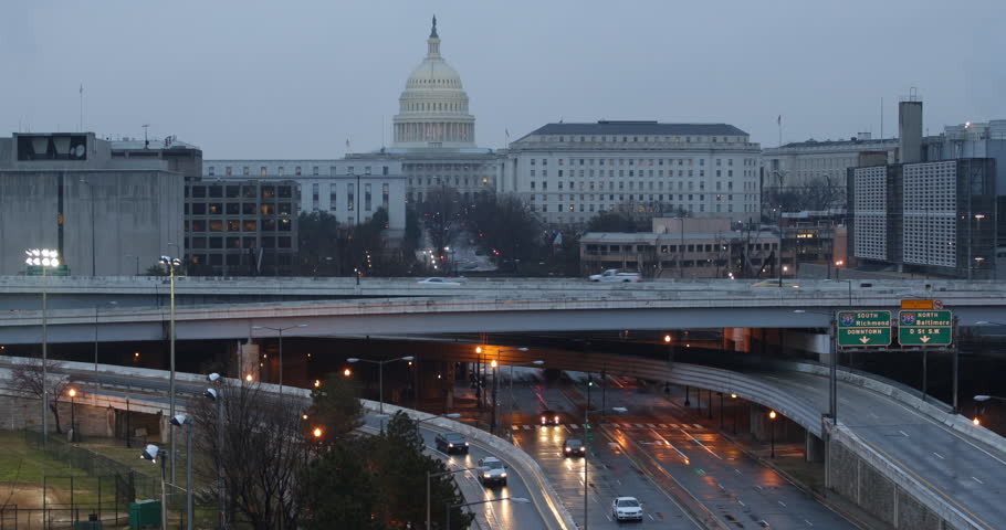 Aerial View Southeast Freeway US Capitol Washington DC, Crowded Traffic ...