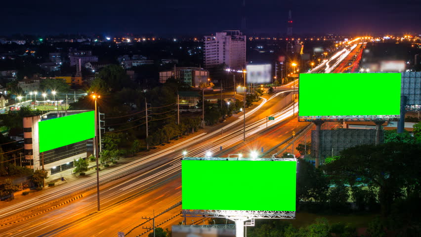 Advertising Billboard Green Screen On Sidelines Of Expressway With ...
