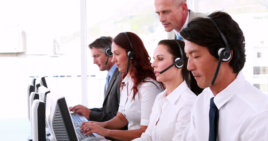 Smiling Call Centre Agents Working With Headset Stock Footage Video ...