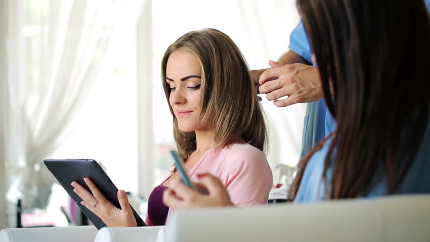 Stock video of happy woman with tablet computer during | 7015279 ...