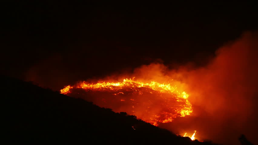 A Bushfire Burning Orange And Red At Night, 4k Stock Footage Video ...