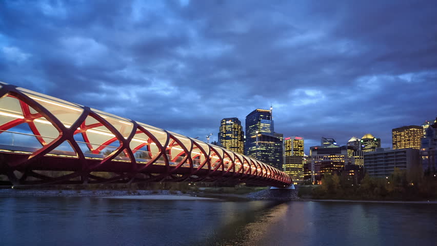 Peace Bridge over Bow River in Calgary, 스톡 비디오 클립 | Shutterstock