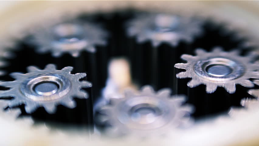 Movement Of Metal Gears In A Mechanical Device. Gearbox. Group Of ...