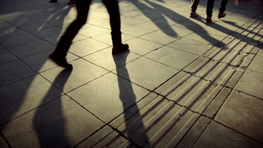People Crowd Footsteps Long Shadows Stock Footage Video (100% Royalty ...
