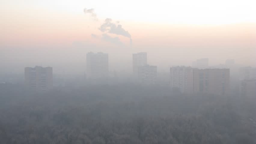 Aerial Environmental Visual City Air Pollution High Rise Buildings ...