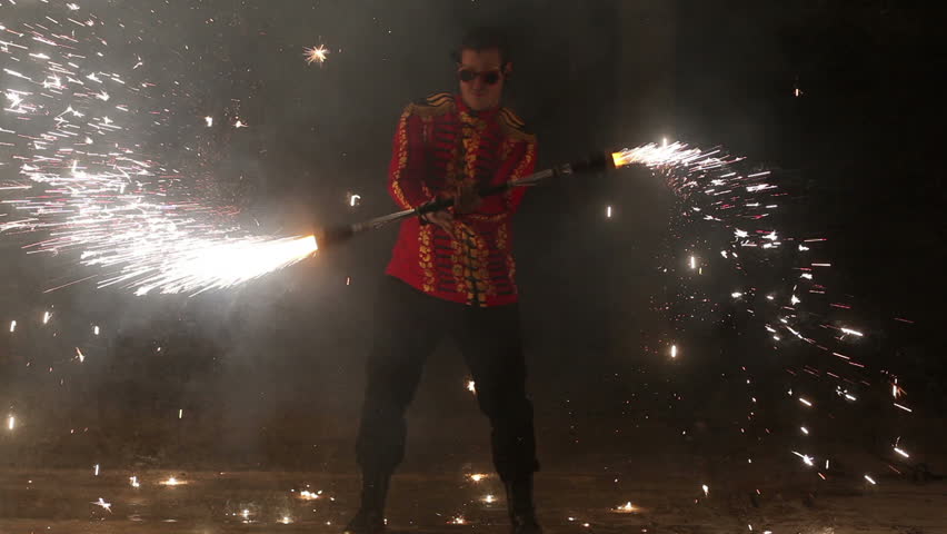 Fire Show, Dancing With Flame, A Man In A Suit LED Dances With Fire ...