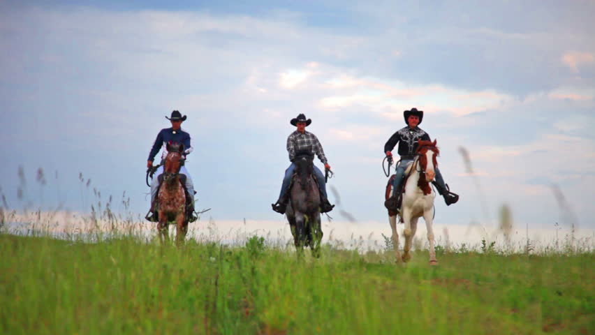 Cowboy On Horses At Sunset, Slow Motion Stock Footage Video 4617530 ...