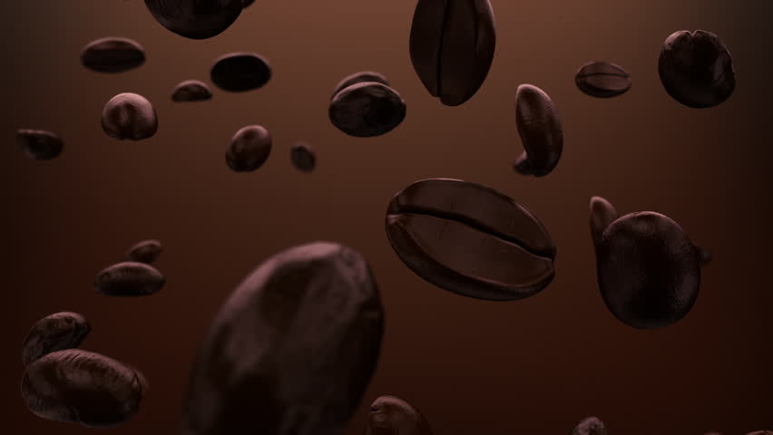 Roasted Beans Of Coffee With Dust Of Coffee Falling Down On Dark ...