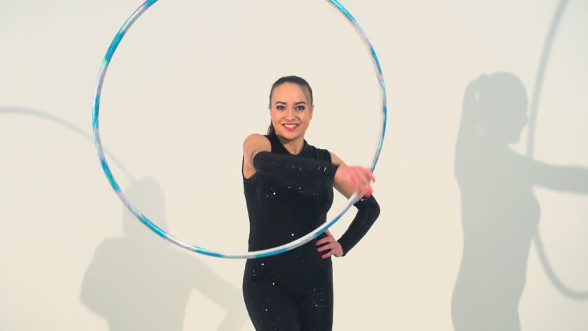 Spinning Acrobat Beautiful Hula Hoops In Slow Motion Stock Footage ...