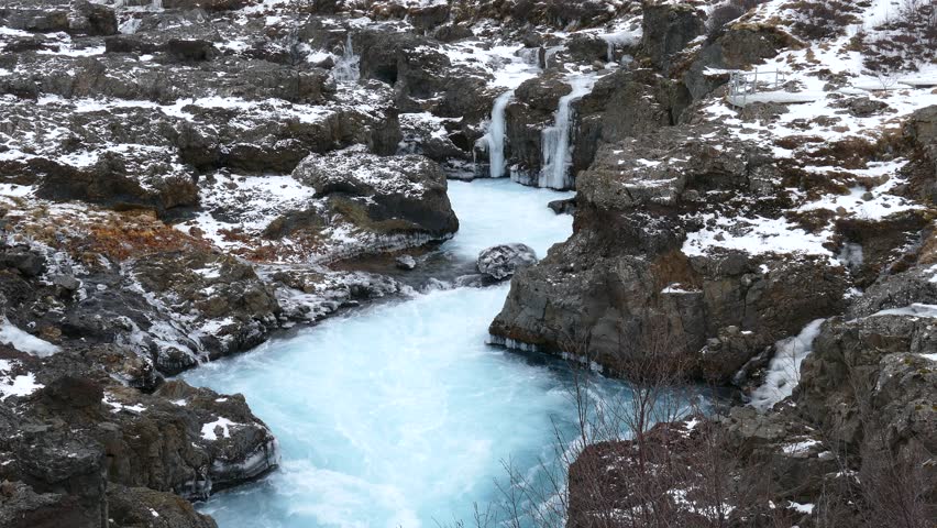 Barnafoss or Bjarnafoss, Waterfall Near Stock Footage Video (100% ...
