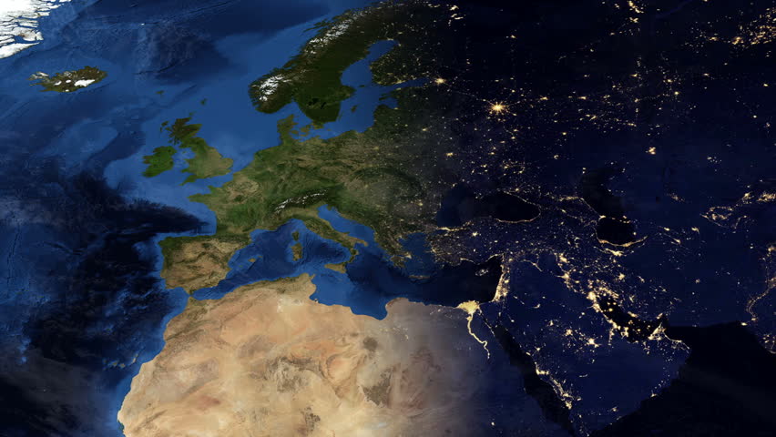 Planet Earth Map - Europe Continent - Evening Time-lapse (4k UHD) Stock ...