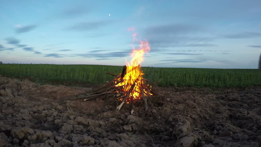 Evening Landscape - Beautiful Campfire Stock Footage Video (100% ...